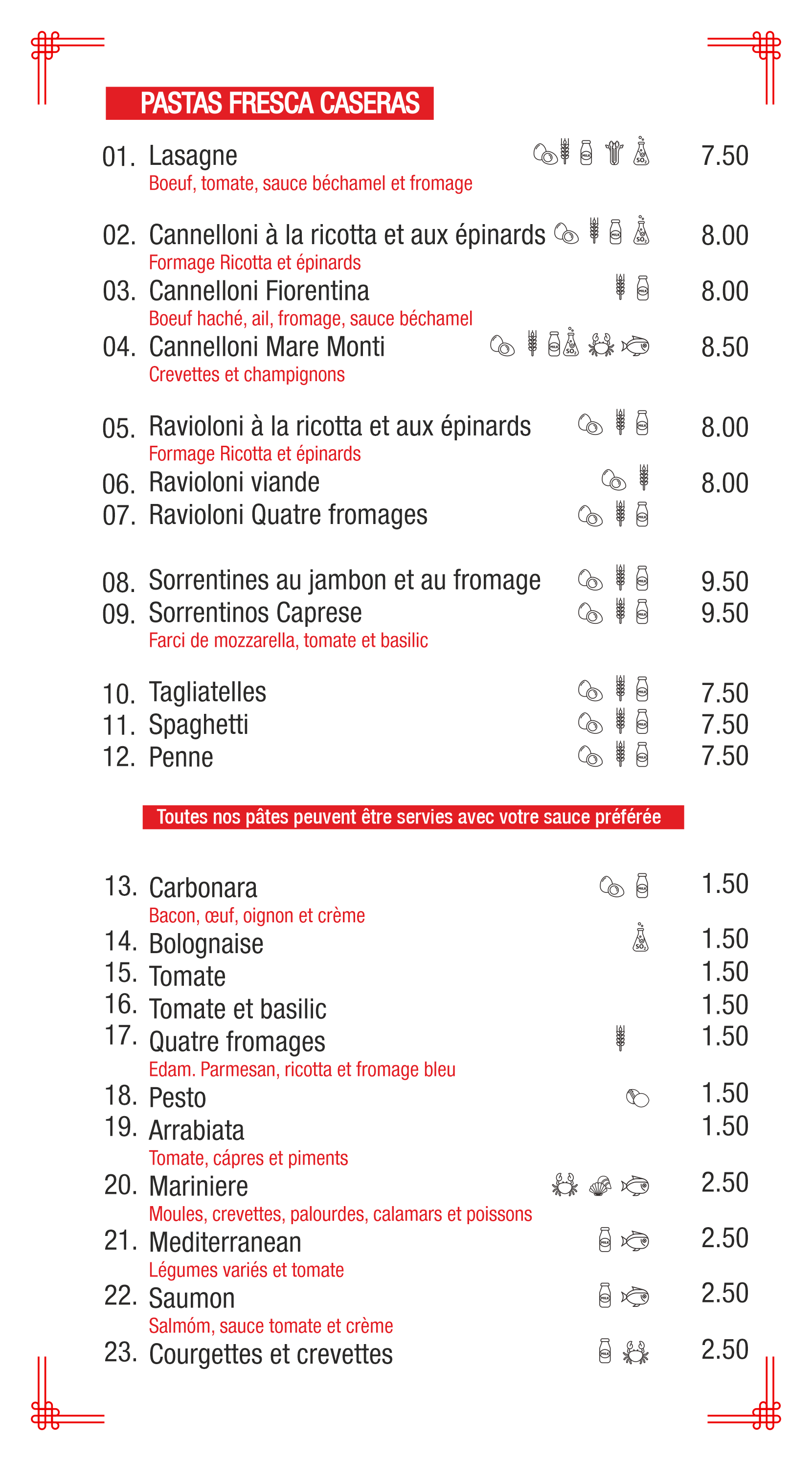Pizzeria Titanic Menu Frances - Sur de Tenerife